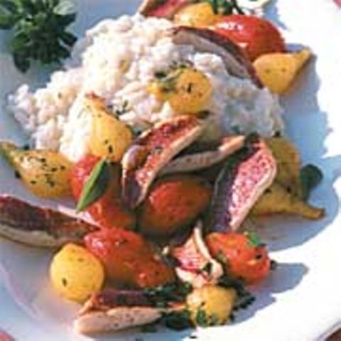 Tomaten mit Risotto und Rotbarbenfilet | BRIGITTE.de