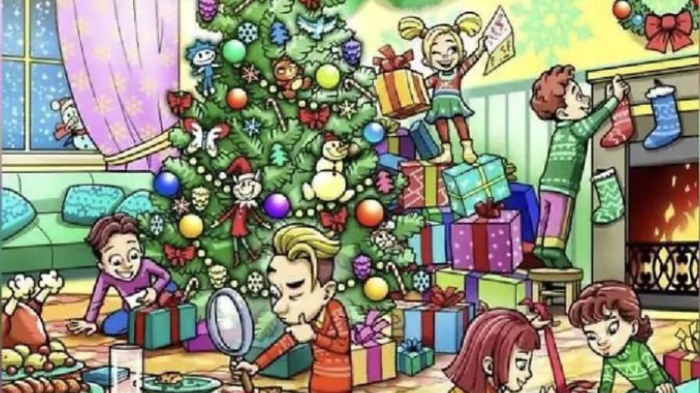 Winter-Suchbild: Fast niemand findet den Weihnachtsmann im Wohnzimmer ...